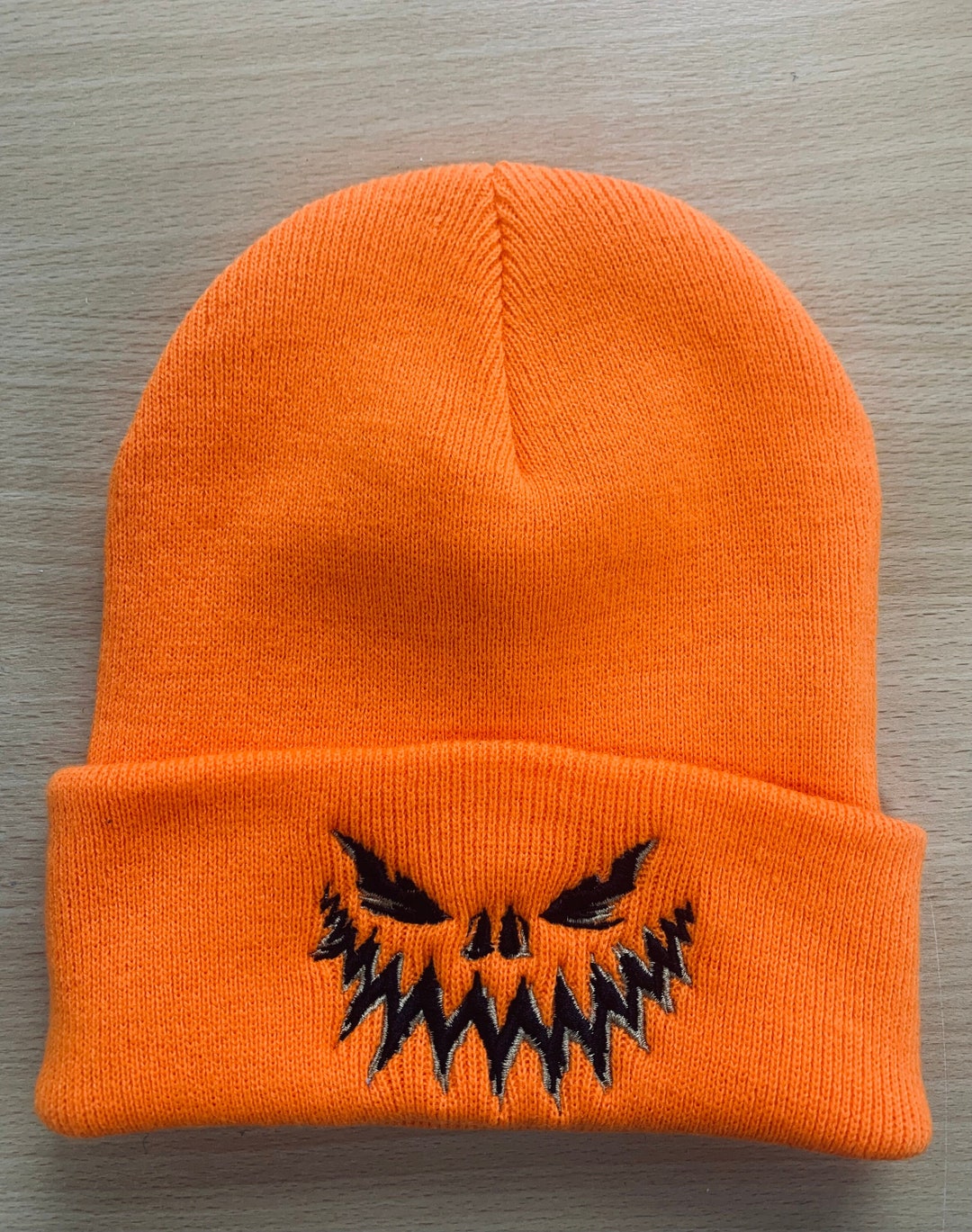 Embroidered Halloween Beanie Hat Spooky Jack-o-lantern Pumpkin Knit ...