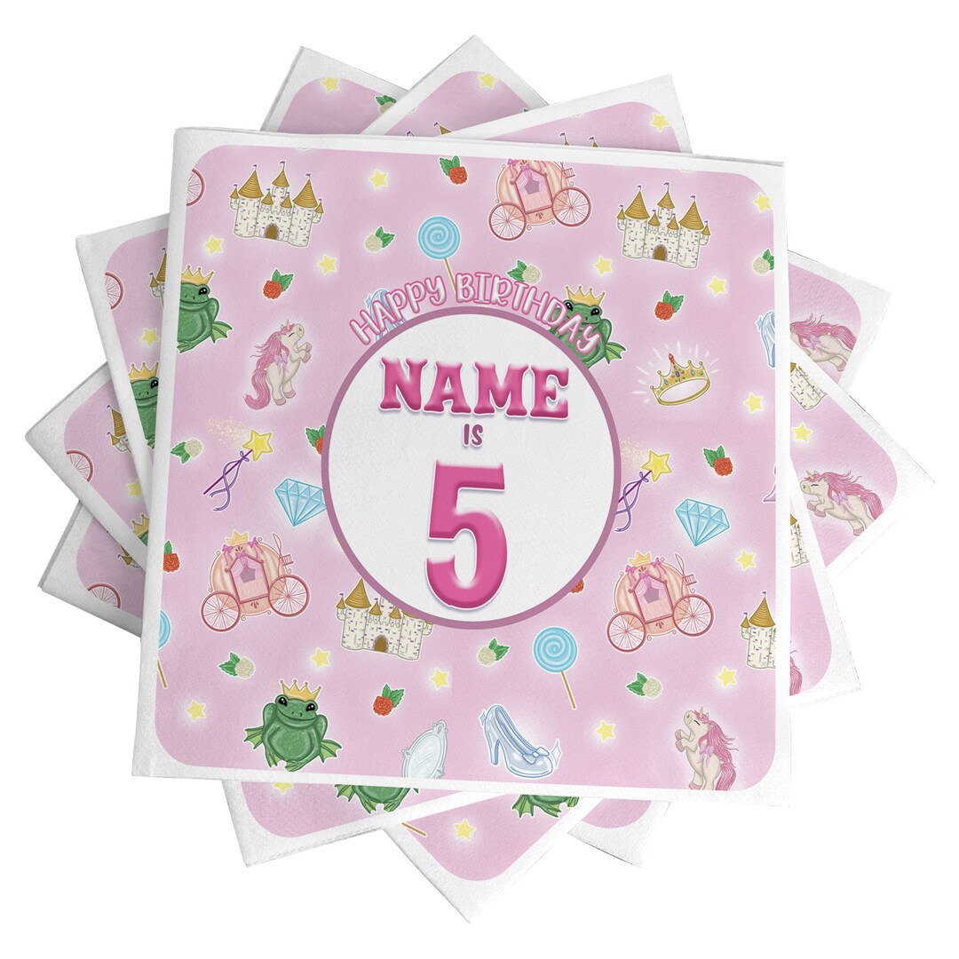 Personalised Princess Napkins for Girls Party Tableware, Name & Age ...