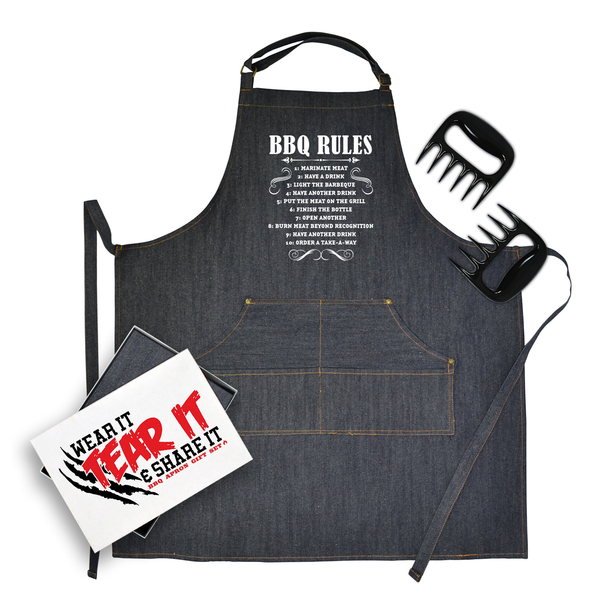 Denim BBQ Apron Grilling Gift Set Apron & Claws Gift Box | Etsy Denim BBQ Apron Grilling Gift Set Apron & Claws Gift Box | Etsy