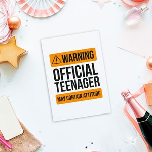 Warning Official Teenager 13th Birthday Card, May Contain Attitude ...