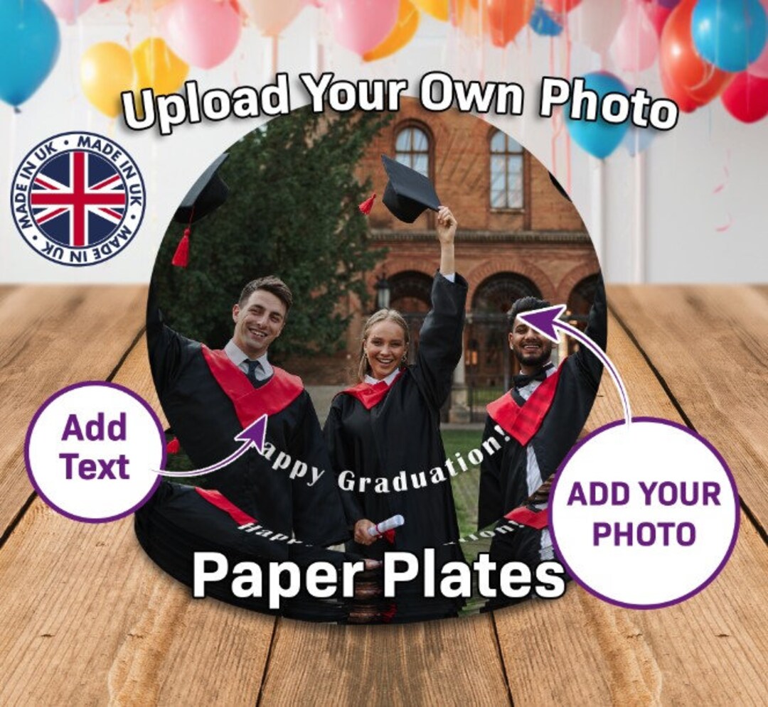 Graduation Party Custom Photo Plates Upload Your Own Photo College ...
