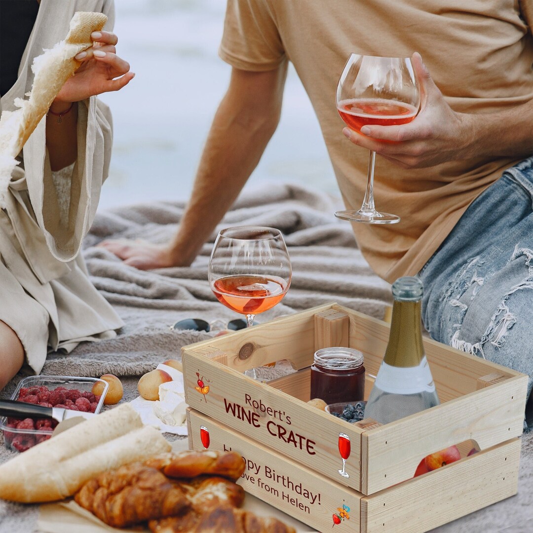 Personalised Wine Crate, Home Bar Accessories Wine Hamper Gift Treat ...