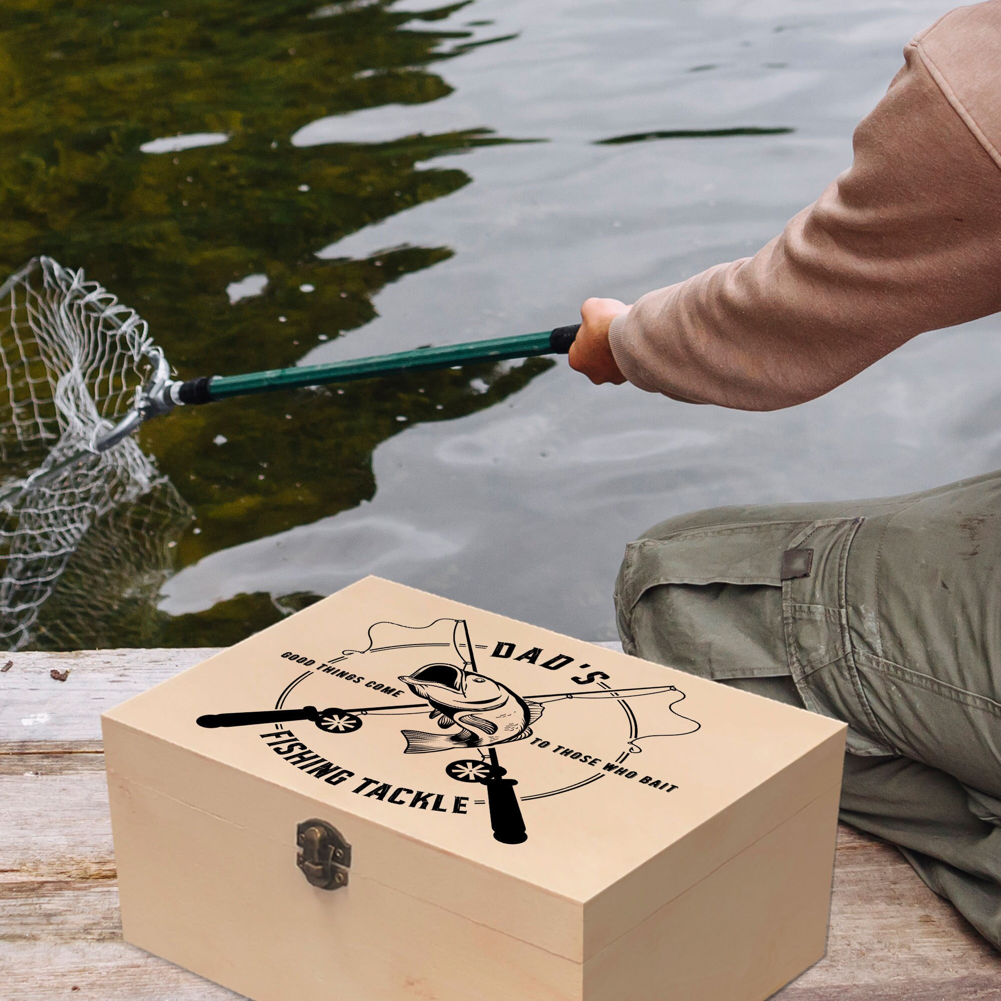 Dad s Fishing Tackle Box Gift for Fathers Day Wooden Tackle Box for Fishing Supplies Storage Gift for Fisherman Dad Grandad Step Dad Etsy