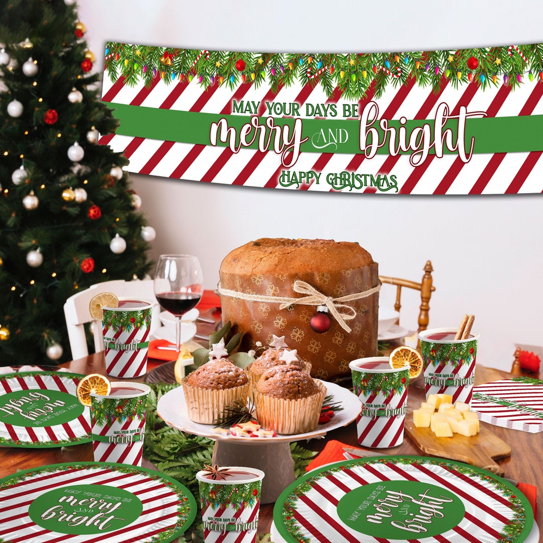 Personalised Christmas Festive Party Tableware 12 Pack Xmas Disposable ...