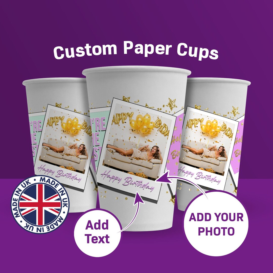 50 Custom Photo Party Cups for Kids Birthday Party - EDIT WORDING TO ...