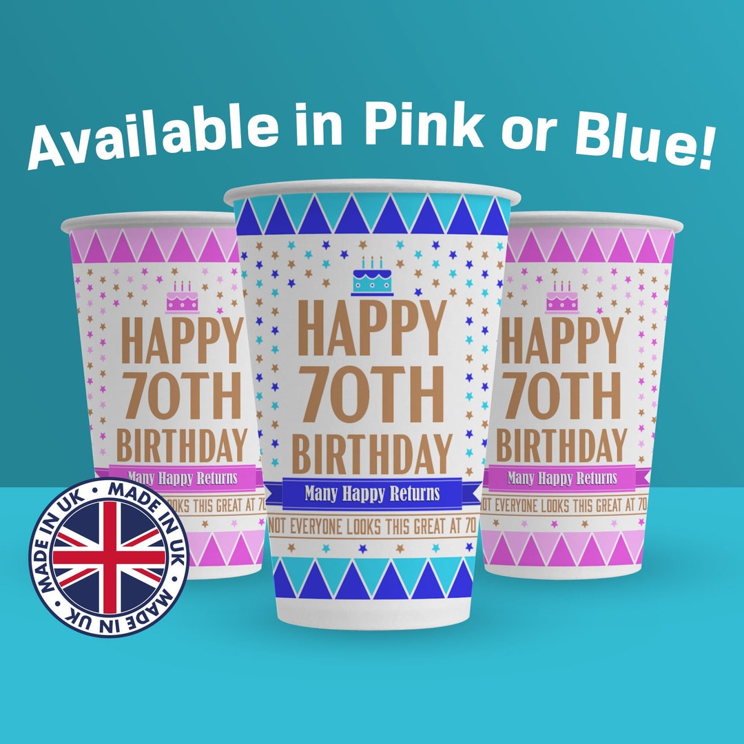 70th Birthday Decorations Party Paper Cups Pack of 25 Disposable ...
