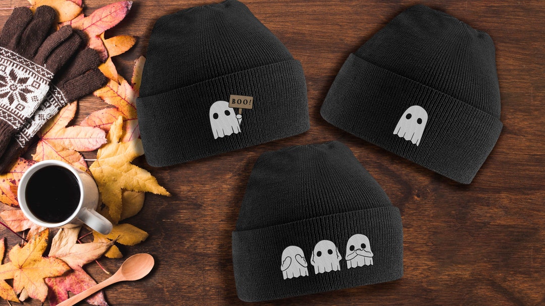 Embroidered Ghost Halloween Beanie Hat Cute Boo Ghost See - Etsy UK