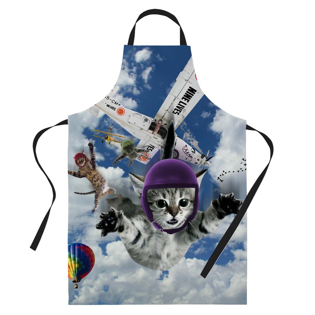 Funny Baking Apron Cat Skydive Novelty Cooking Chef Gift for Men Womens ...