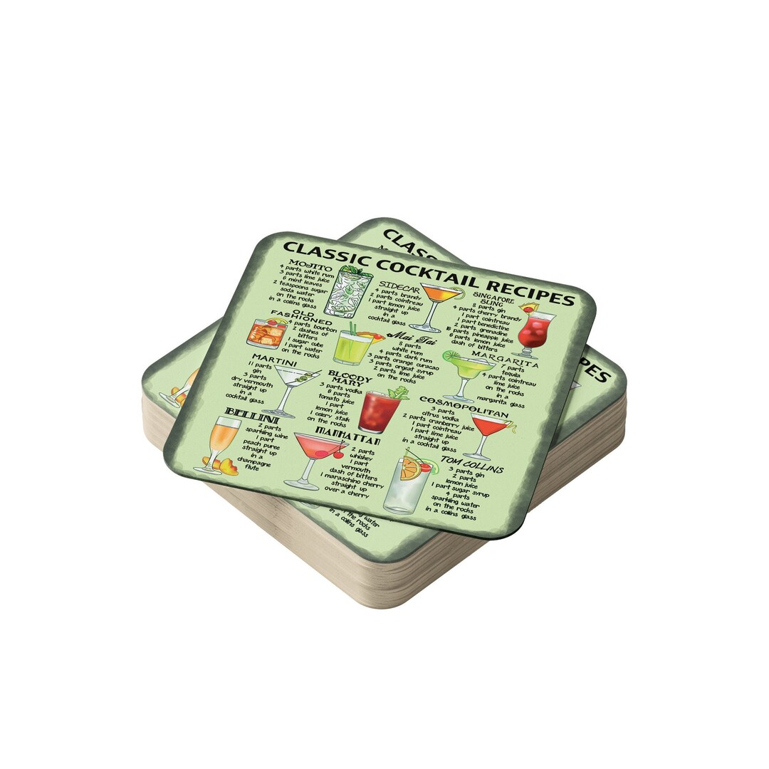 Cocktail Recipe Card Beer Drink Mats- Square Cardboard Drink Coasters ...