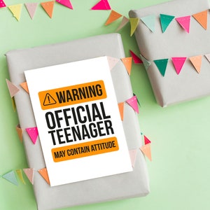 Warning Official Teenager 13th Birthday Card, May Contain Attitude ...