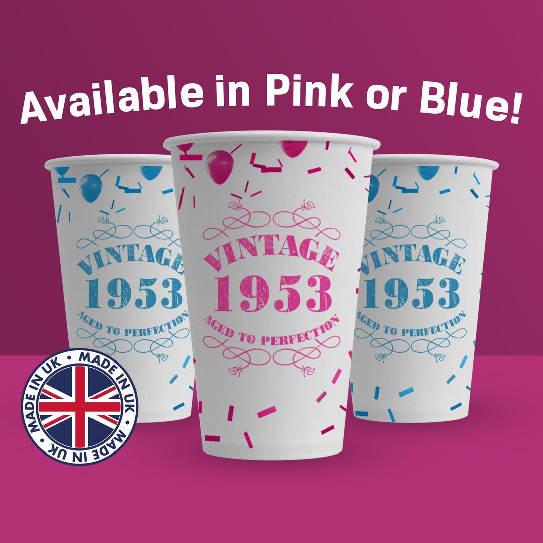 70th Vintage Birthday Party Paper Cups Pack of 12 Disposable Drinking ...