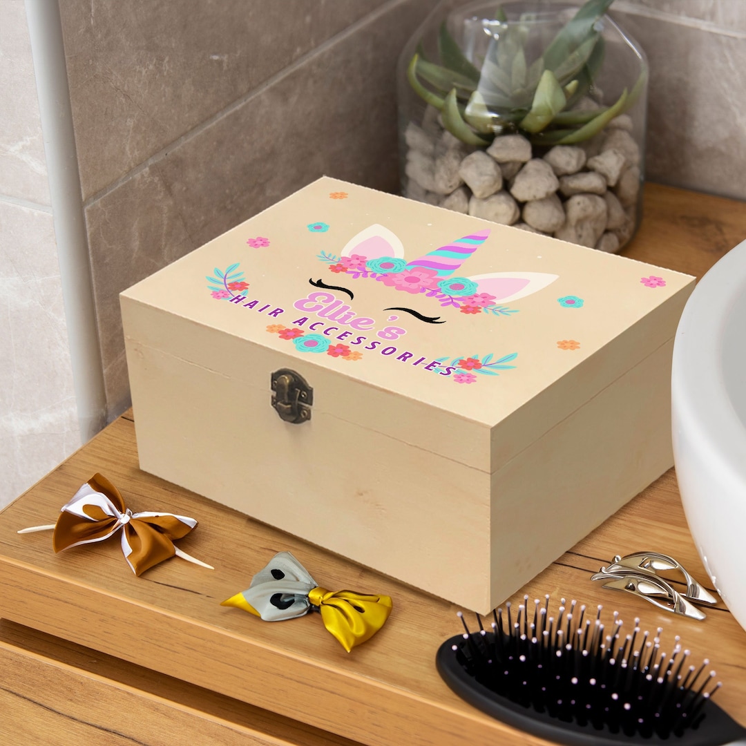Girls Personalised Hair Bobble Box Accessories Storage Box Organiser ...