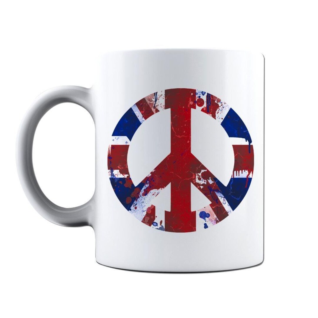 Union Jack Coffee Mug With Peace Sign | Unique British Ceramic Gift for ...