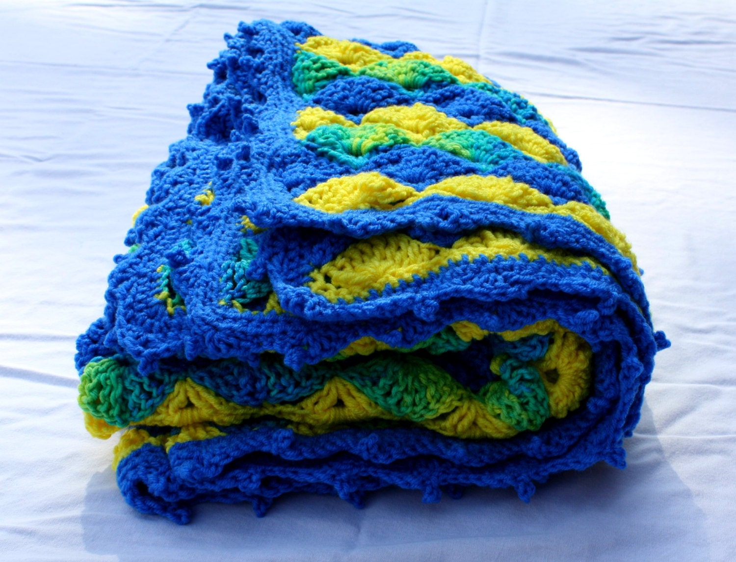 Blue and Yellow Blanket Striped Crochet Afghan Multi-color - Etsy