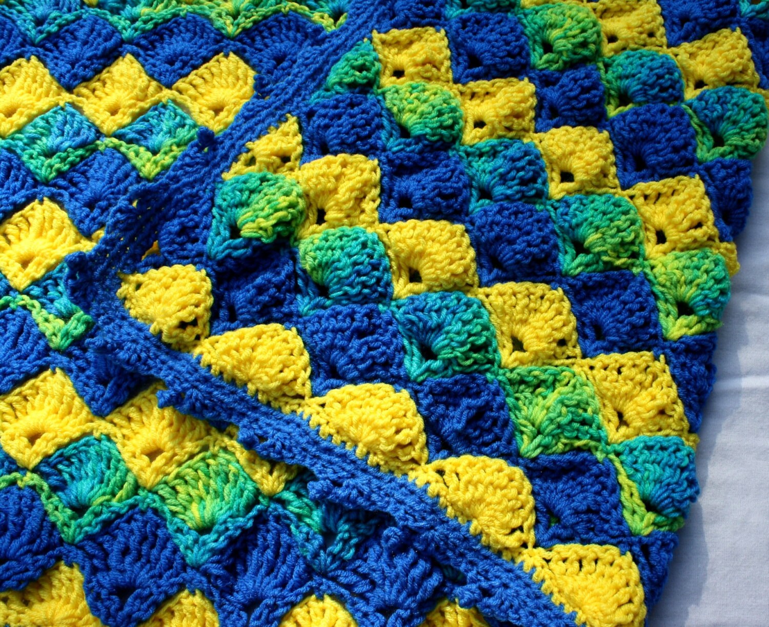Blue and Yellow Blanket, Striped Crochet Afghan, Multi-color Teen Throw ...