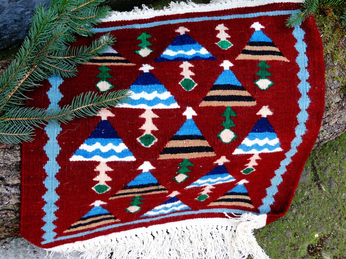 Vintage Small Christmas Rug Christmas Tree Motif Rug Chair Covers ...