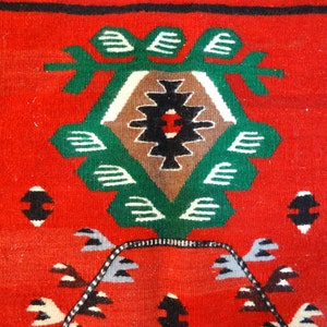 Red and Green Small Wool Rug, Vintage Balkan Rug Cabbage, Sarkoy Kilim ...