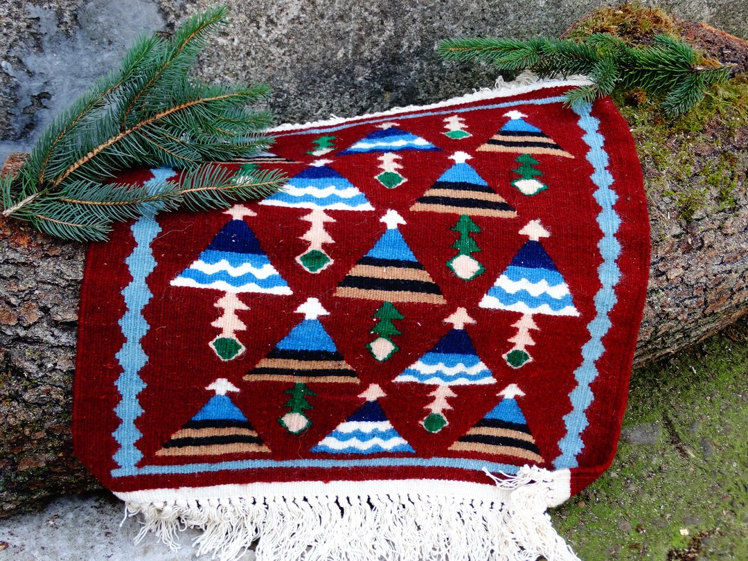 Vintage Small Christmas Rug Christmas Tree Motif Rug Chair Covers ...