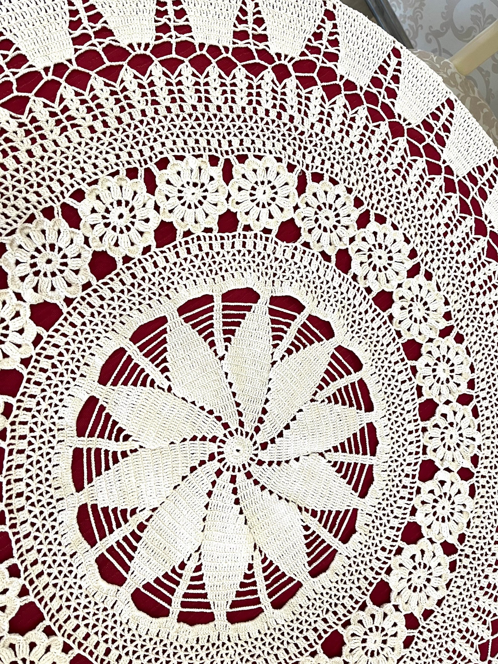Round Crochet Tablecloth, Handmade Lace Table Cover, Hand Crochet Lace ...