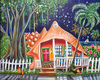 Key West Art, House Portrait, Tropical Art, Key West Conch, Eye Brow ...