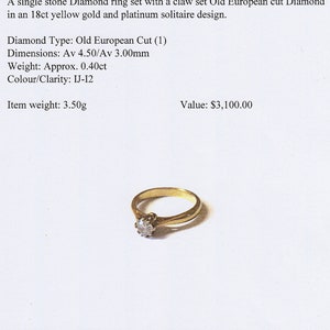 0.40ct Old European Cut Diamond Ring 18ct Gold & Platinum N1/2 US 7 3 ...