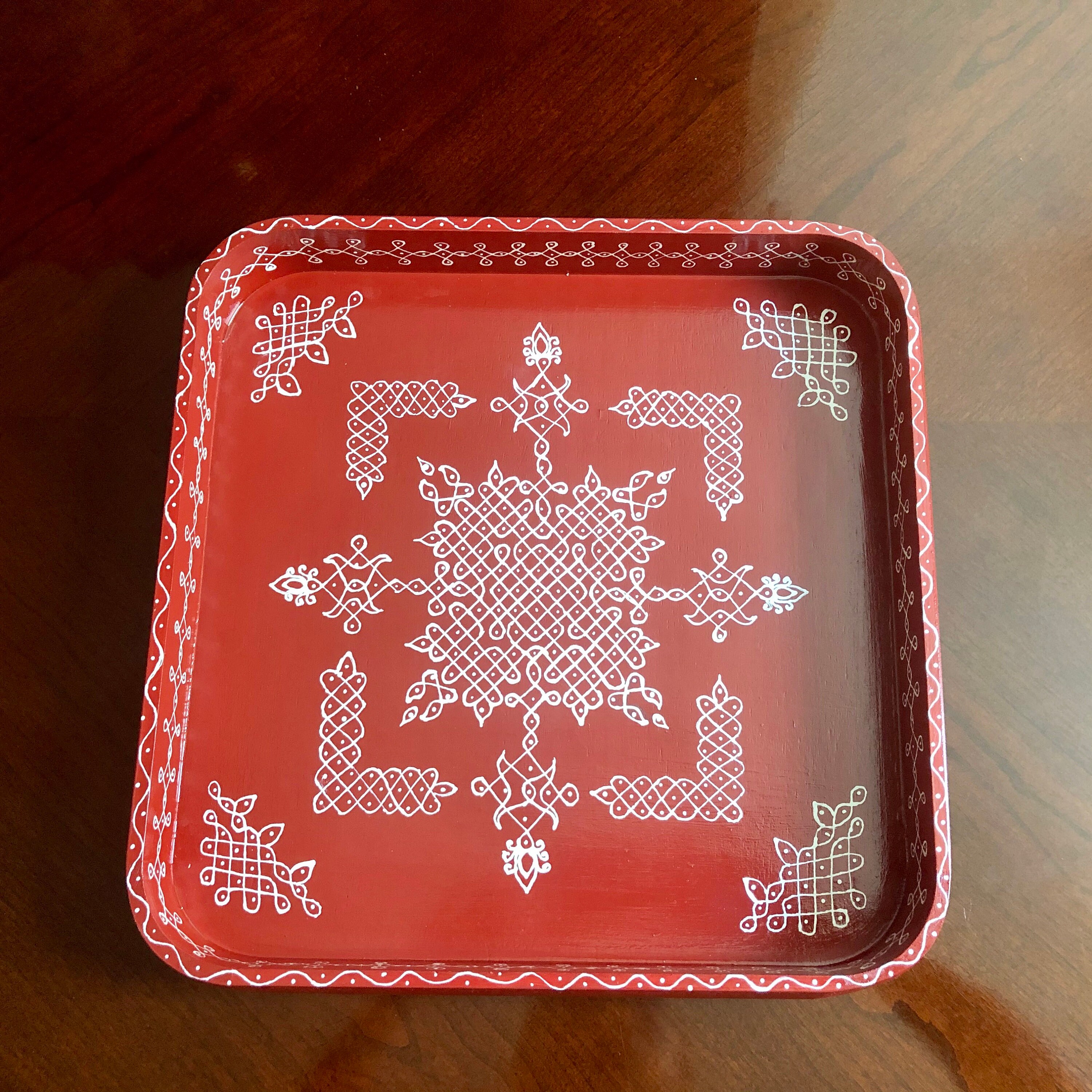 Wood tray wt kolam rangoli traditional floor art festival | Etsy