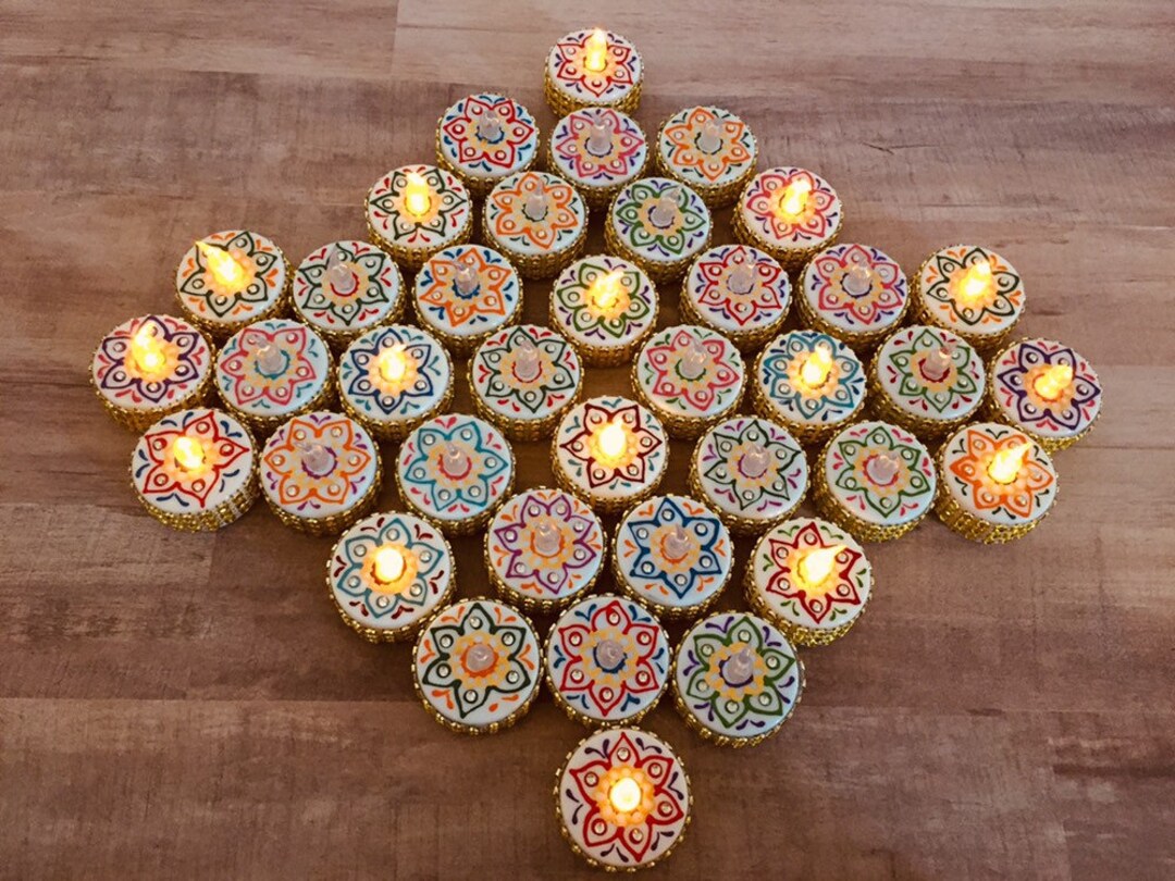 Copyrighted ! Set of 25 Handpainted LED Tealights/diwali Decor/home ...