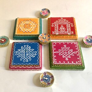 4x4in Wood Tile Kolam Rangoli Traditional Floor Art Festival Diwali ...