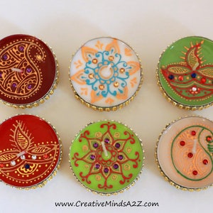Set of 6 Handpainted Scented Jumbo Tealights/diwali Decor/home Decor ...