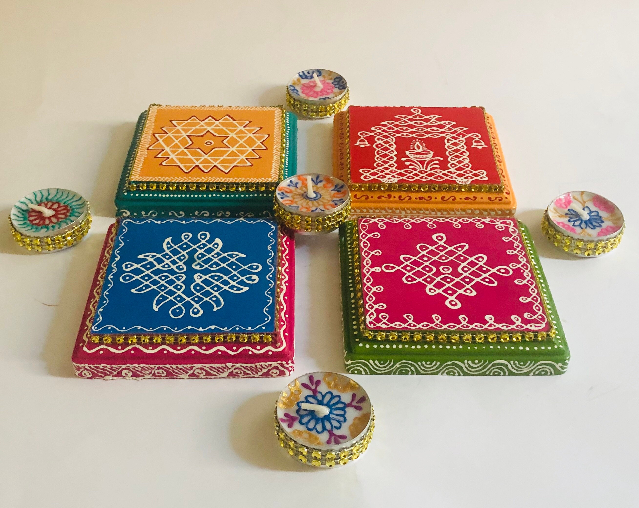 4x4in Wood Tile Kolam Rangoli Traditional Floor Art Festival | Etsy