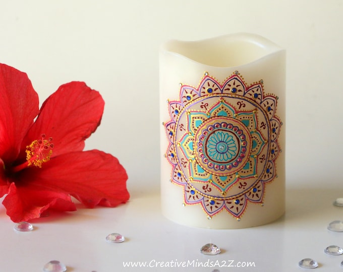 Beautiful Handpainted Mandala on a 3x4in LED Flameless Wax Candle ...