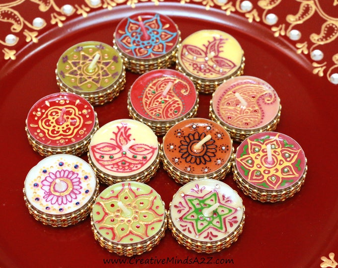 Set of 12 Handpainted Scented Tealights/diwali Decor/home Decor ...