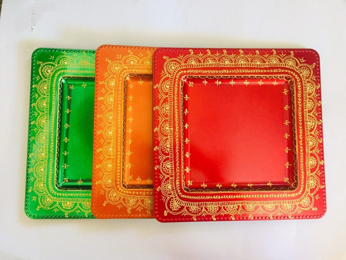 Decorated Indian Pakistan Thali Decorated Pooja Thali/henna | Etsy