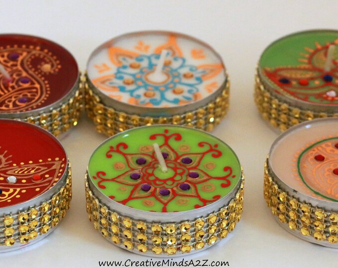 Set of 6 Handpainted Scented Jumbo Tealights/diwali Decor/home Decor ...