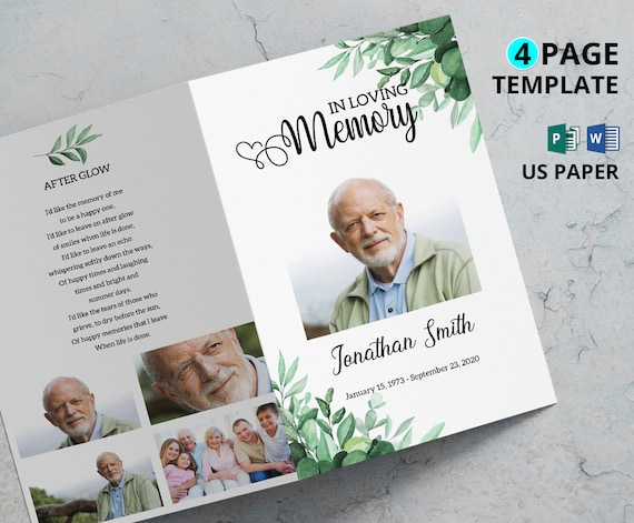 Floral Funeral Program Template 4 Page Template Microsoft | Etsy