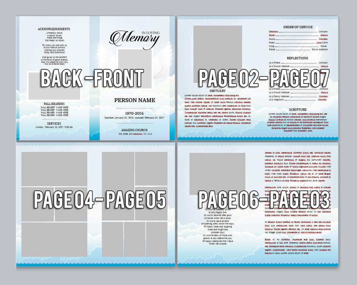 ANGEL WING 8 Page Funeral Program Booklet Template, Obituary Program ...