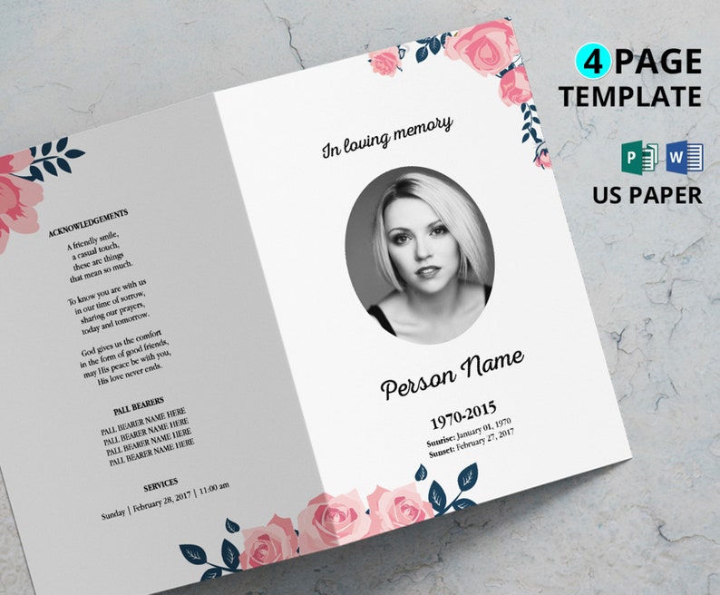 WATERCOLOR FLOWER Funeral Program Template Obituary - Etsy