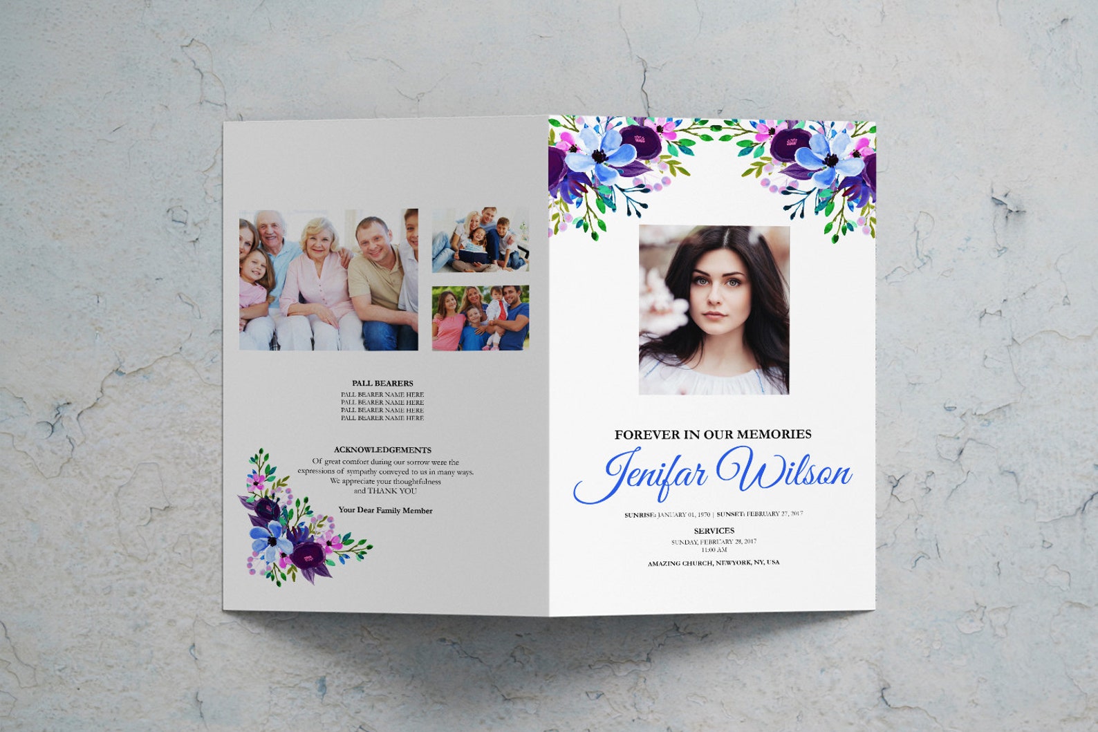 Purple Watercolor Funeral Program Template Obituary Program - Etsy