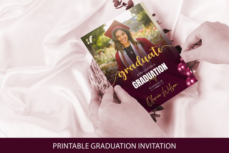 Burgundy Graduation Invitation: Elegant Canva Template (digital ...