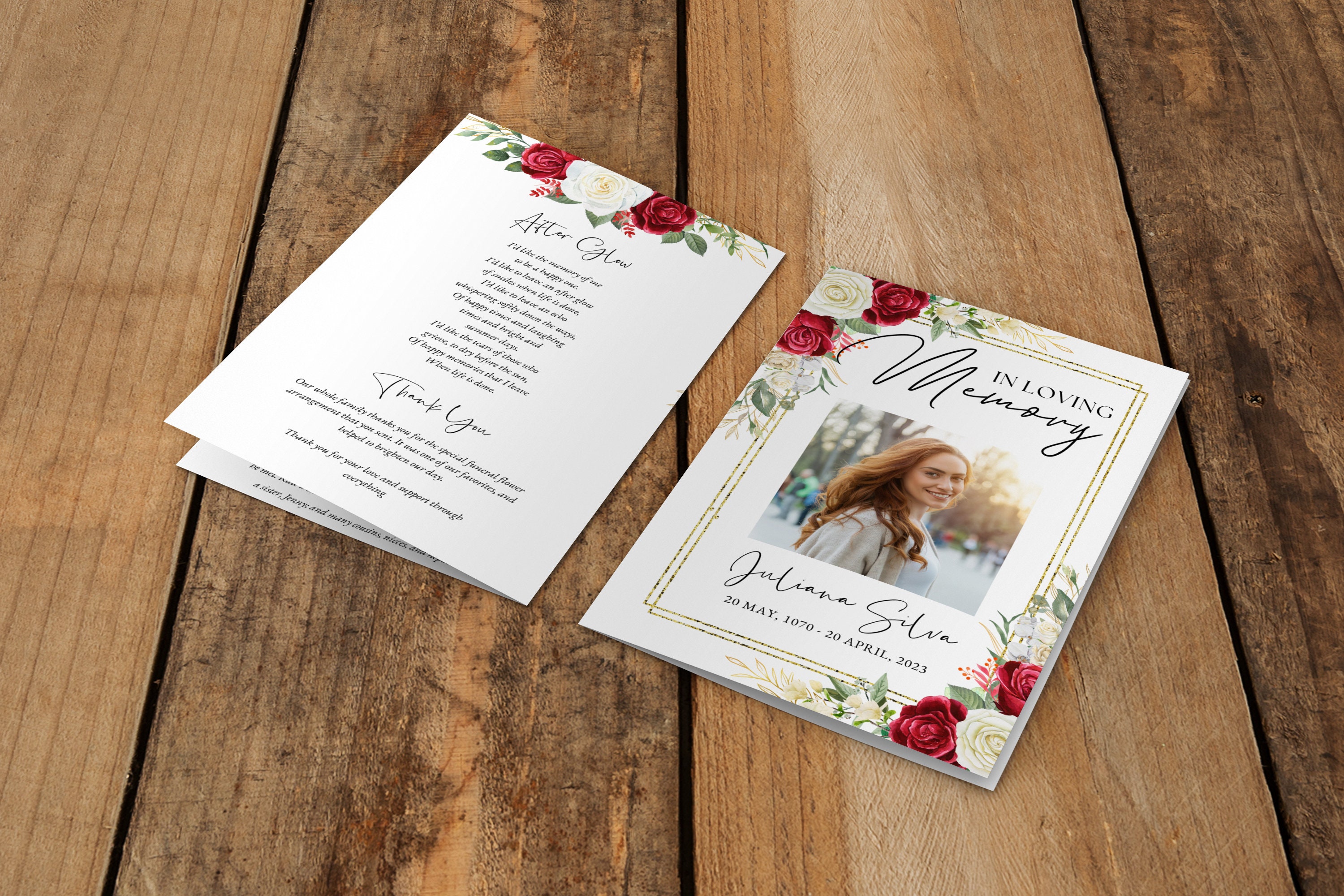 Elegant Red Rose Funeral Program Template for Women | 4-page Booklet | Editable in Microsoft ...