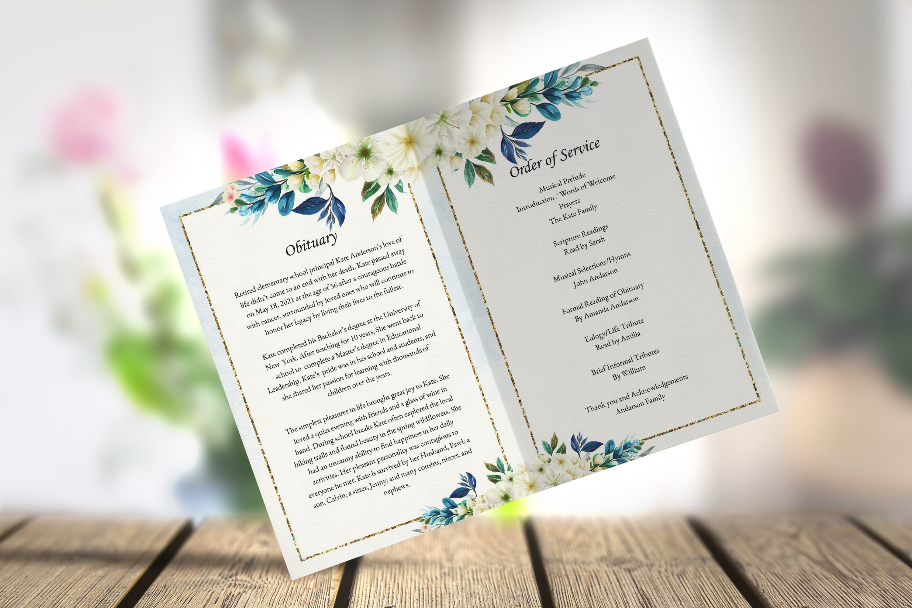Cherry Blossom Funeral Program Template | Elegant White Design ...