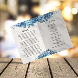 Blue Rose Funeral Program Template for Women, Celebrating the Life of ...