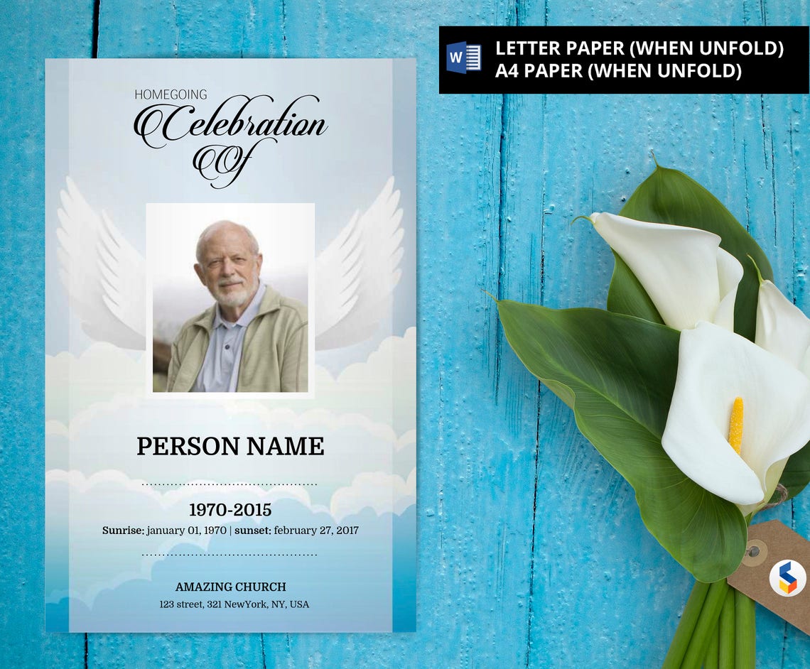 ANGEL WING | Funeral Program Template, Obituary Program, Memorial ...