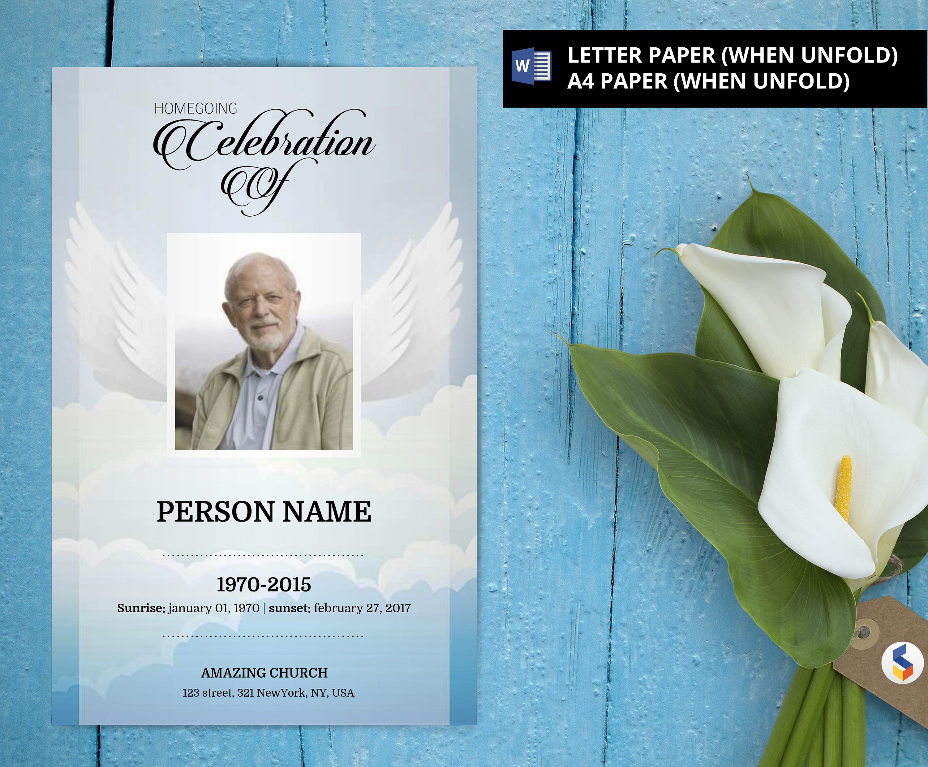 ANGEL WING | Funeral Program Template, Obituary Program, Memorial ...
