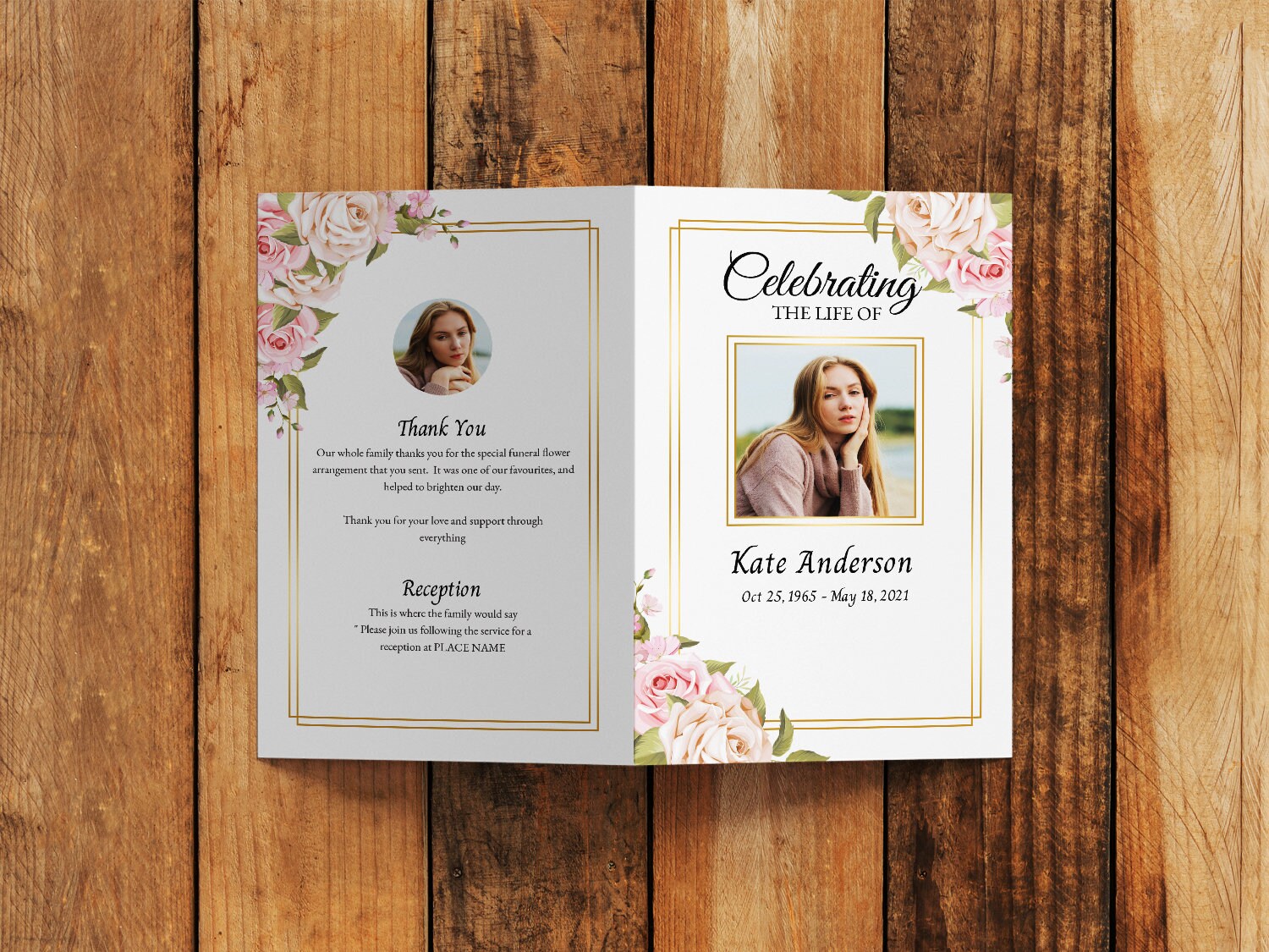 Pink Rose Funeral Program Template, 4-page Booklet (word, Publisher ...