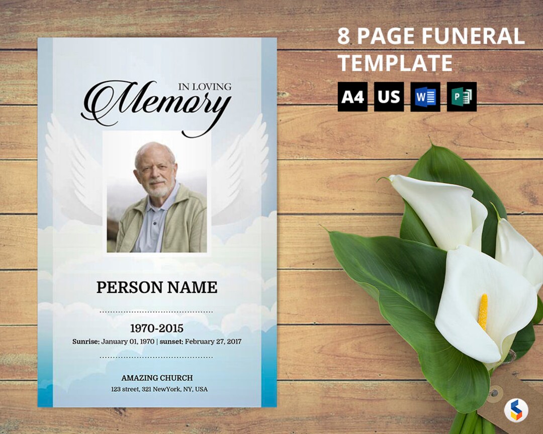 ANGEL WING 8 Page Funeral Program Booklet Template, Obituary Program ...