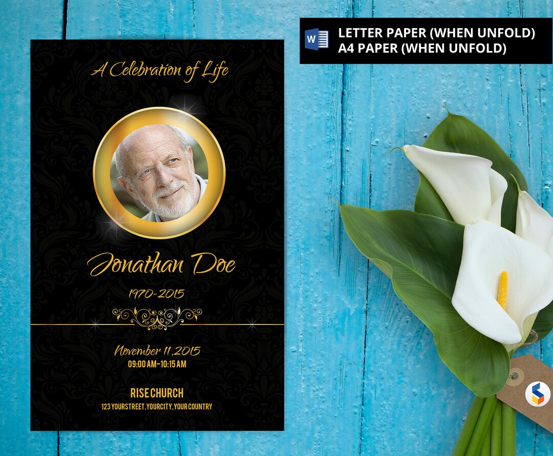 Golden Funeral Program Template Printable Funeral Program Template ...