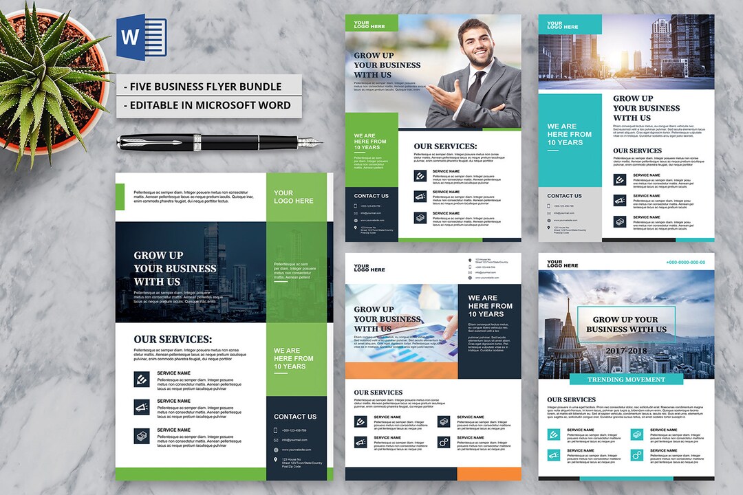Microsoft Word Business Flyer Bundle | Five MS Word Corporate Flyer ...