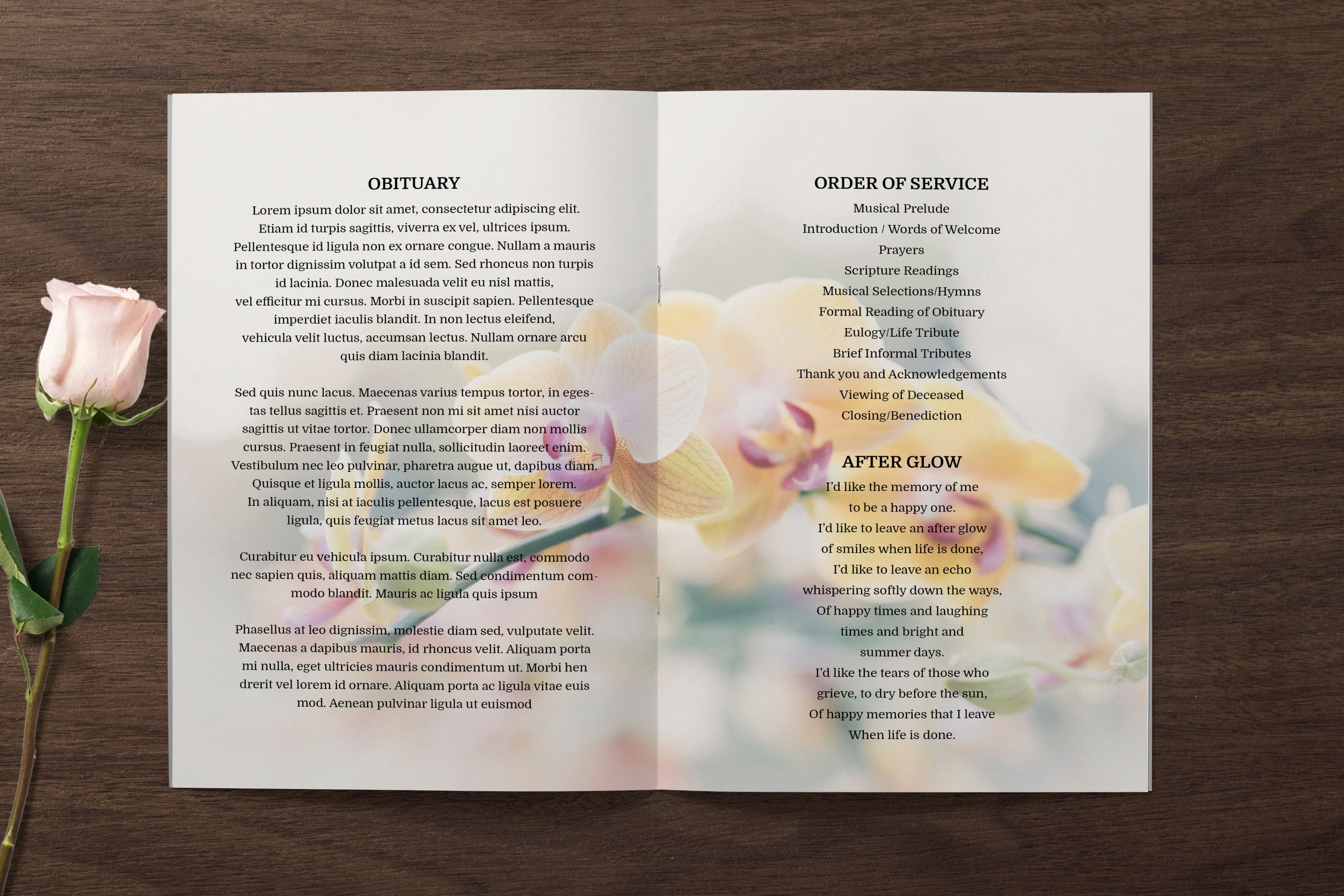 Blush Pink Flower Funeral Program Templatefuneral Program - Etsy