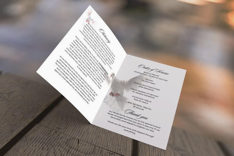 Editable Funeral Program Template With Heavenly Dove Theme, Memorial ...